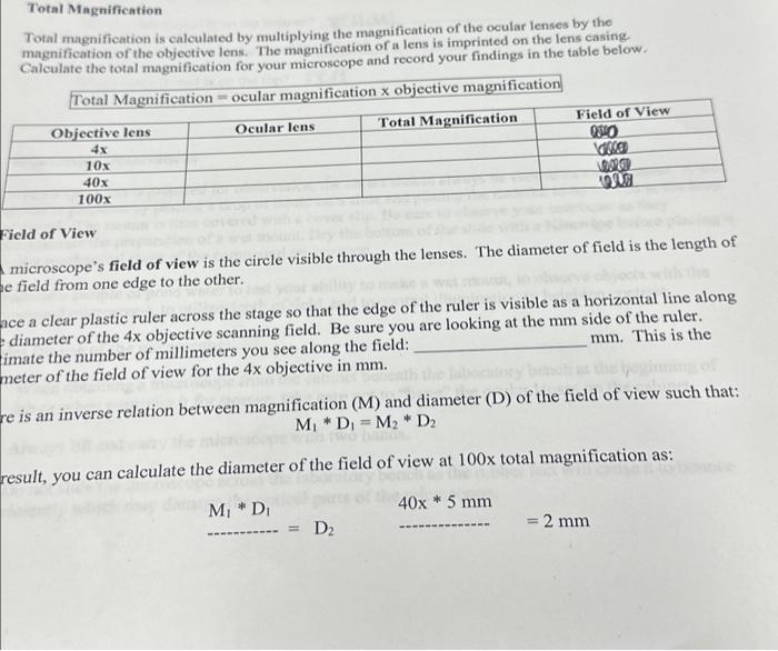 Solved Total magnification is calculated by multiplying the | Chegg.com