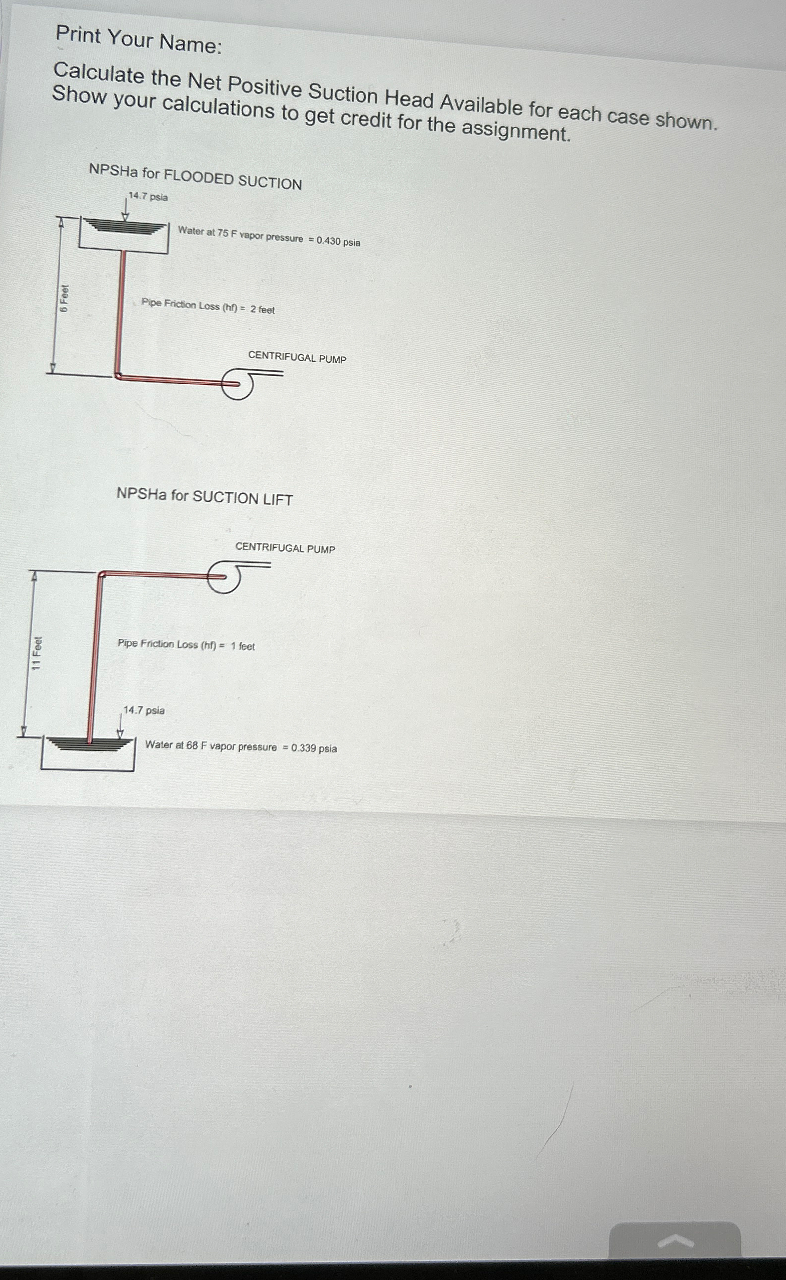 Solved Print Your Name:Calculate the Net Positive Suction | Chegg.com