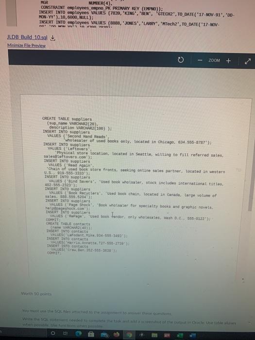 Solved Assignment 9 You must use the SQL files attached to | Chegg.com