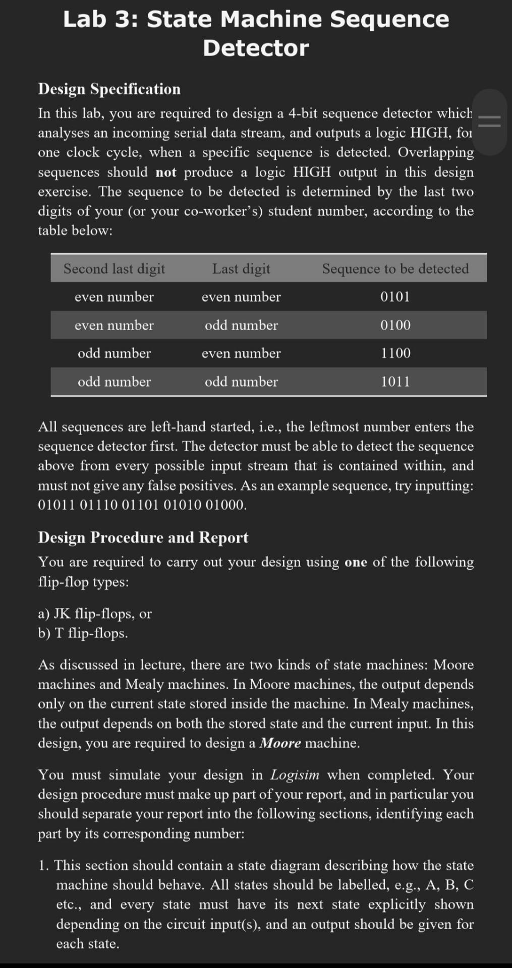 Solved Lab 3: State Machine Sequence Detector Design | Chegg.com