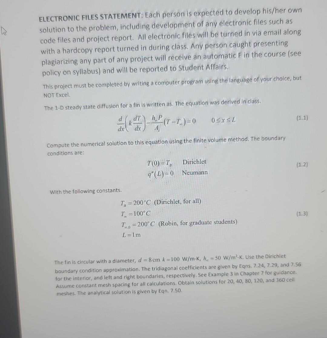 Solved % Heat transfer through fin using finite volume | Chegg.com