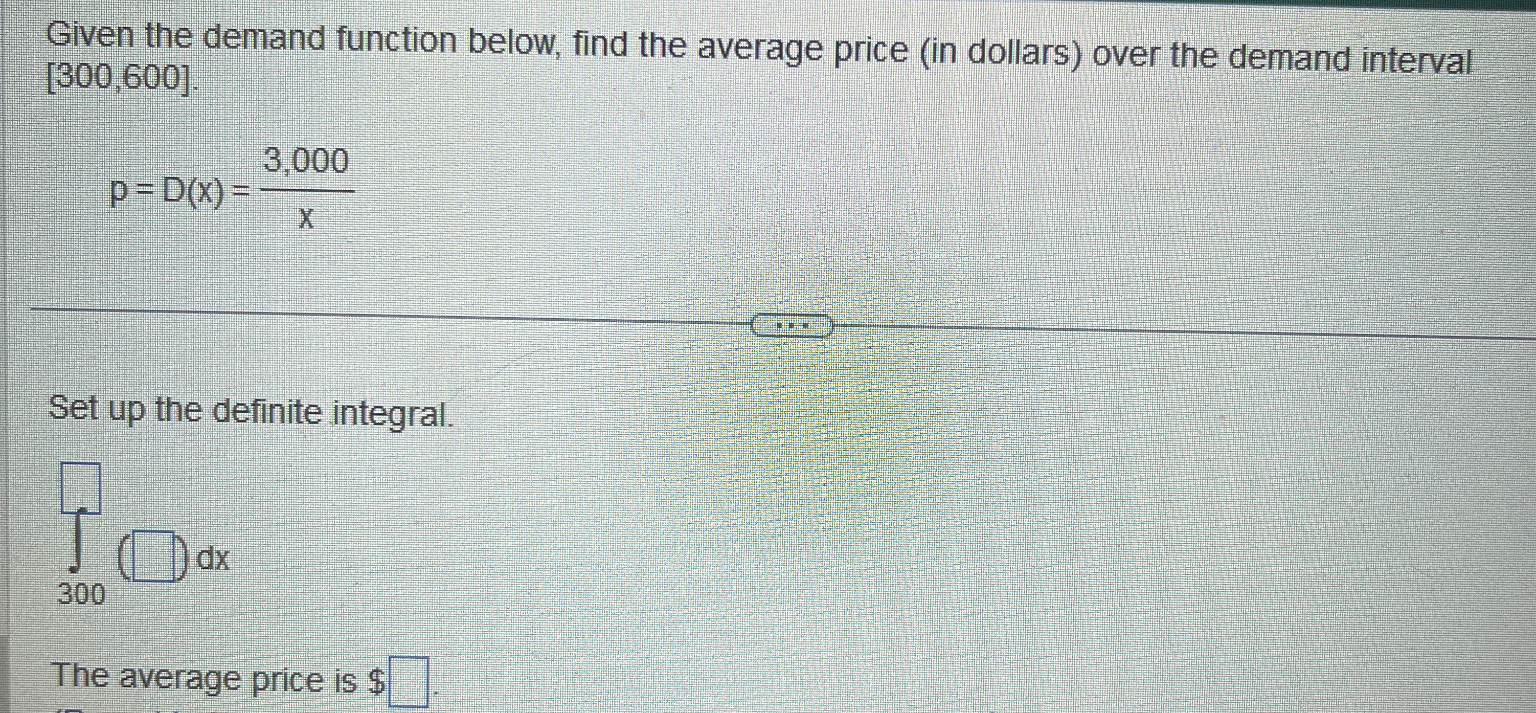 Solved Given the demand function below, find the average | Chegg.com