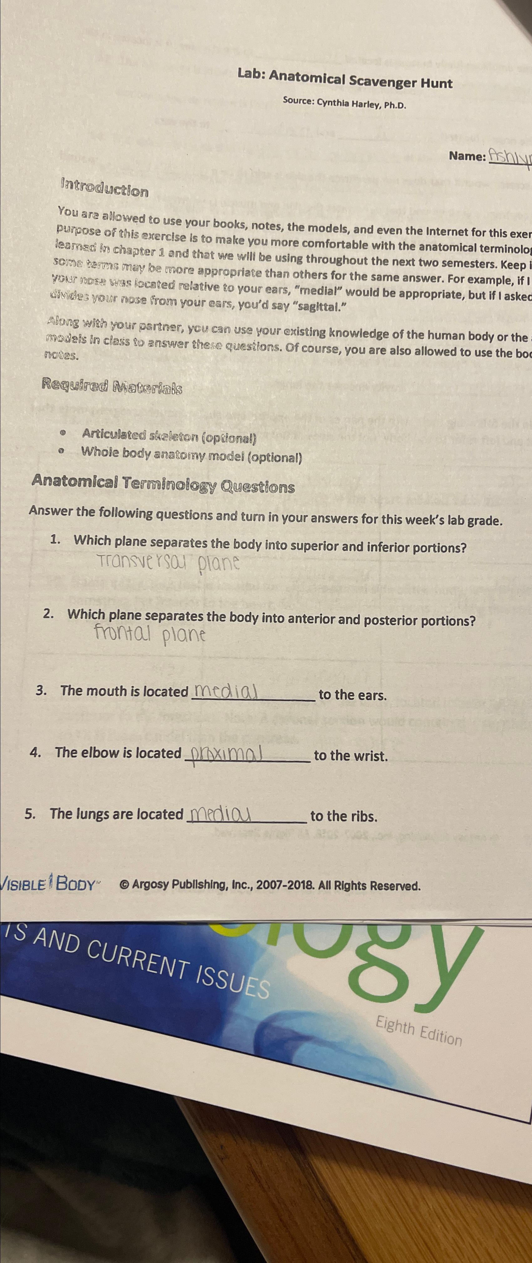 Solved Lab: Anatomical Scavenger HuntSource: Cynthia Harley, | Chegg.com