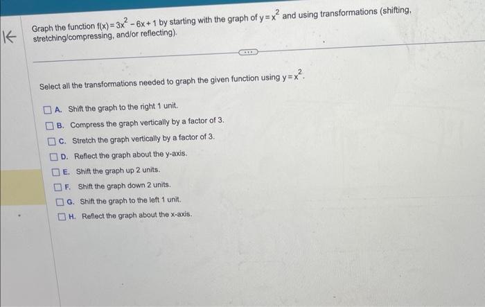Graph the function f(x)=3x2−6x+1 by starting with the | Chegg.com