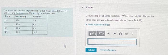 Solved The mean and variance of plant height of two highly | Chegg.com