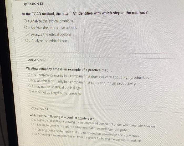 Solved QUESTION 12 In the EGAD method, the letter "A" | Chegg.com