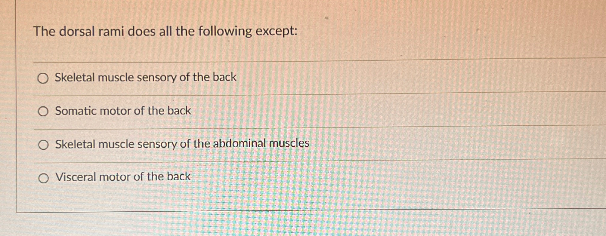 Solved The dorsal rami does all the following | Chegg.com