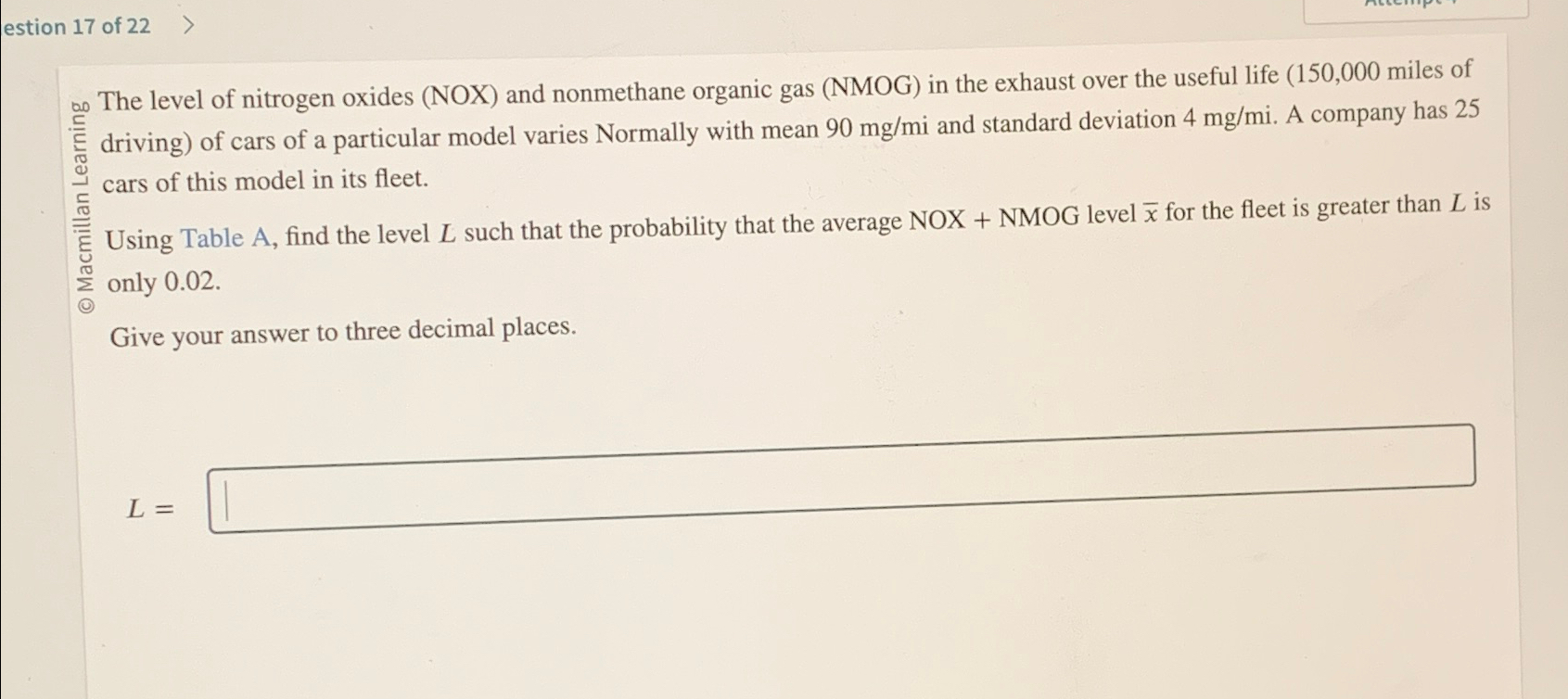 Solved estion 17 ﻿of 22no The level of nitrogen oxides (NOX) | Chegg.com