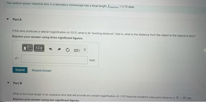 Solved The medium-power objective lens in a laboratory | Chegg.com