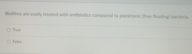 Solved Biofilms are easily treated with antibiotics compared | Chegg.com