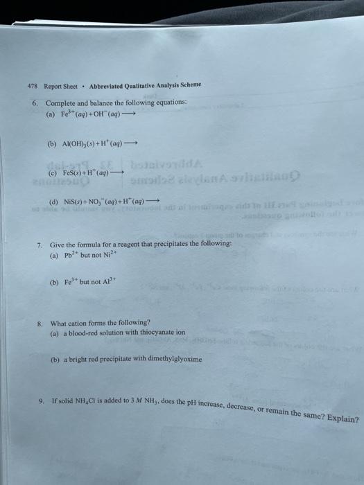 Solved 478 Report Sheet . Abbreviated Qualitative Analysis | Chegg.com