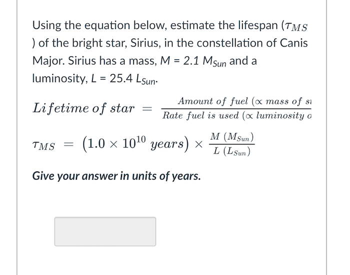 Solved τMSof ﻿the bright star, Sirius, in ﻿the constellation | Chegg.com