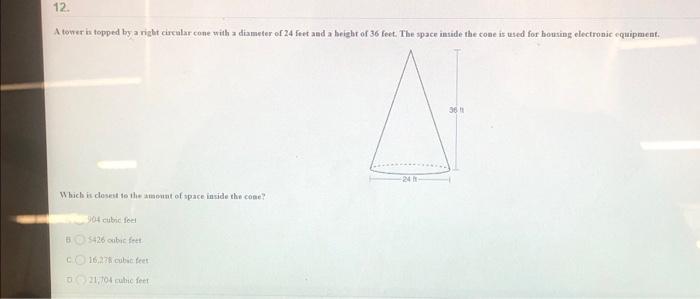 Solved 12. A tower is topped by a right circular cone with a | Chegg.com