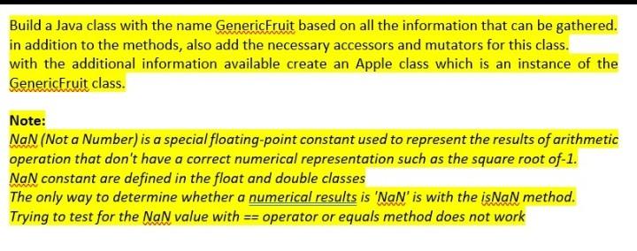 Build a Java class with the name Generic Fruit based | Chegg.com