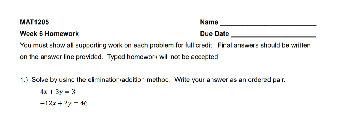 Solved MAT1205Name q,Week 6 ﻿HomeworkDue Date q,You must | Chegg.com