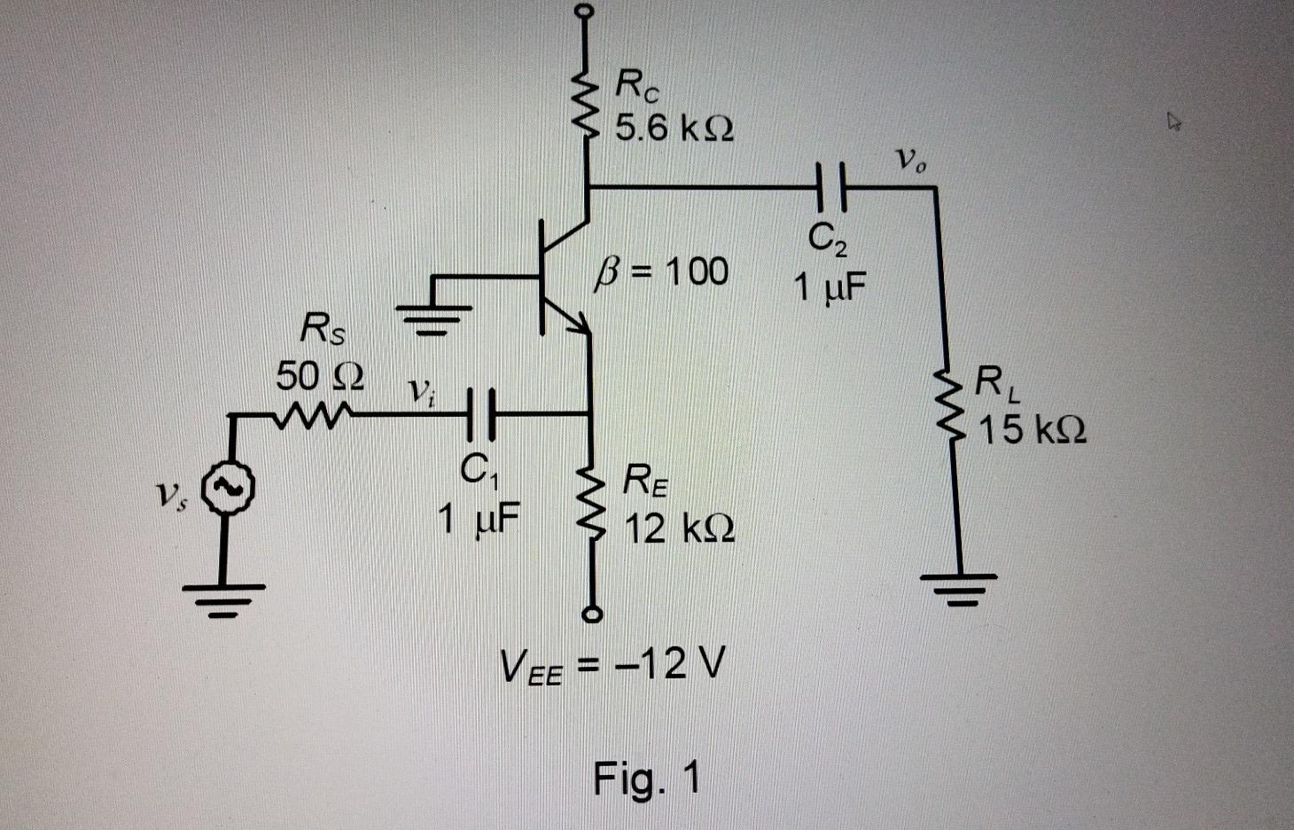 Solved For the CB amplifier shown in Fig. 1, assume beta = | Chegg.com