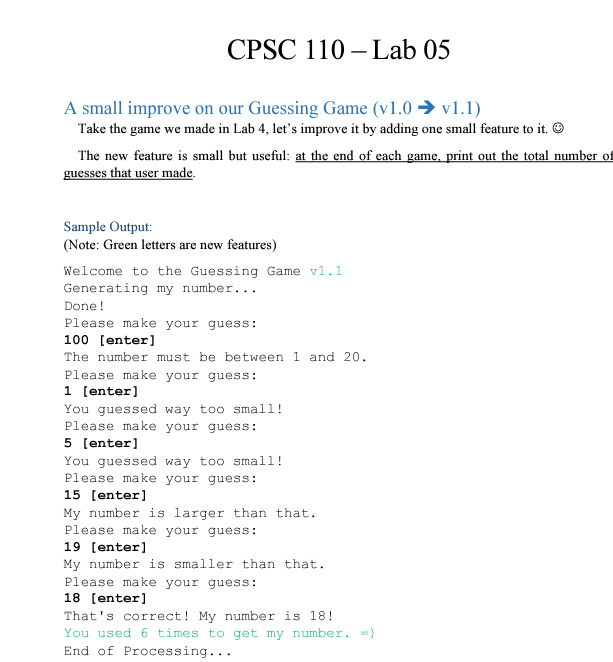 Solved CPSC 110-Lab 05 A small improve on our Guessing Game | Chegg.com