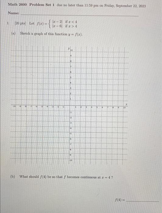 Solved Math 2600 Problem Set 1 due no later than 11:59 pm on | Chegg.com
