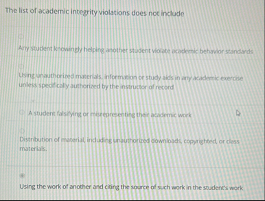 Solved The list of academic integrity violations does not | Chegg.com