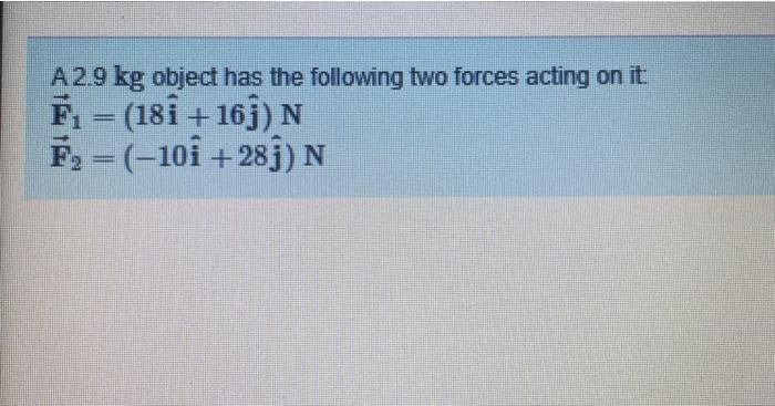 Solved A 2.9 kg object has the following two forces acting | Chegg.com