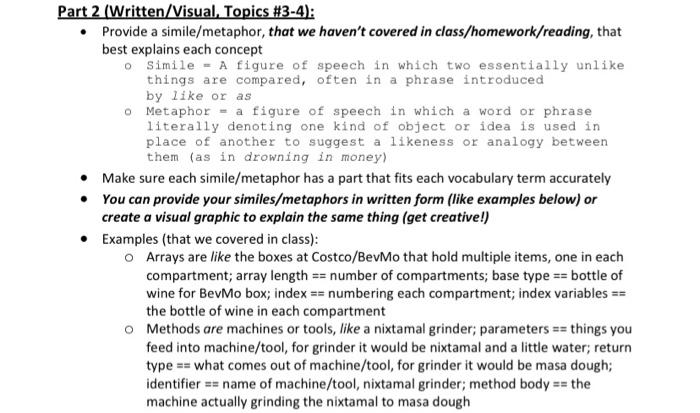 Solved Part 2 (Written/Visual, Topics #3-4): • Provide a | Chegg.com