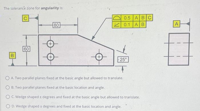 Solved The tolerance zone for angularity is: A. Two parallel | Chegg.com