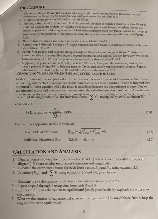 Experiment 2: Static Equilibrium OBJECTIVES When all | Chegg.com