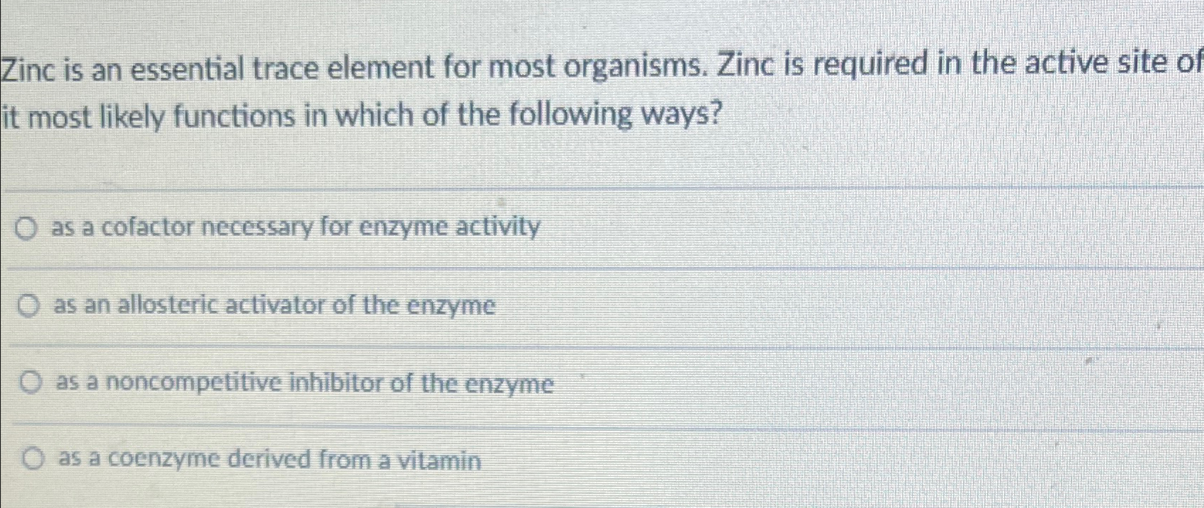Solved Zinc is an essential trace element for most | Chegg.com