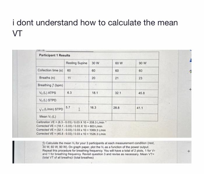 Solved i dont understand how to calculate the mean VT | Chegg.com