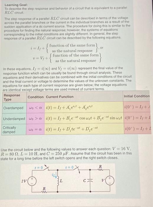 Solved Learning Goal: To describe the step response and | Chegg.com