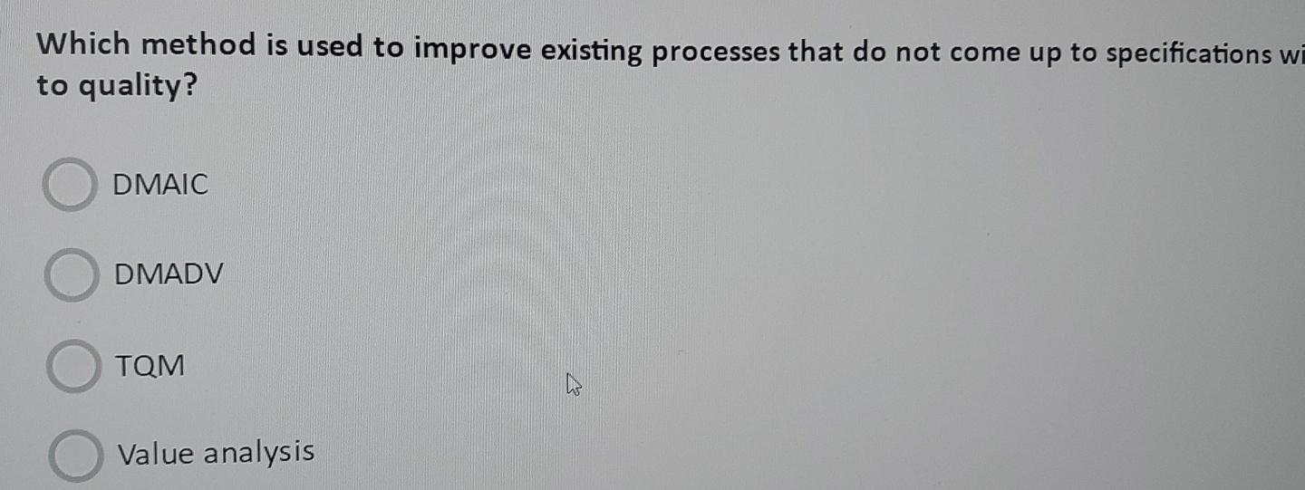 Solved Which method is used to improve existing processes | Chegg.com