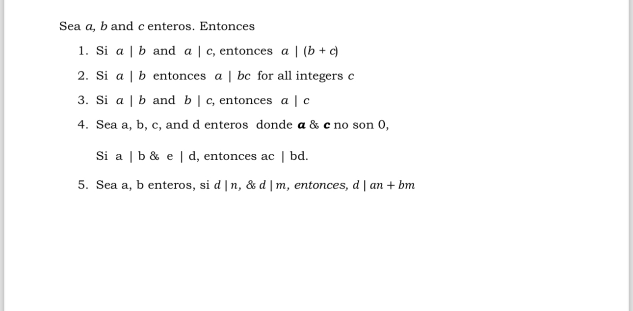 Solved Sea a,b ﻿and c ﻿enteros. EntoncesSi a|b| ﻿and a|c|, | Chegg.com