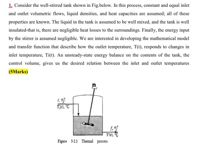 [Solved]: 1. Consider the well-stirred tank shown in Fig.be