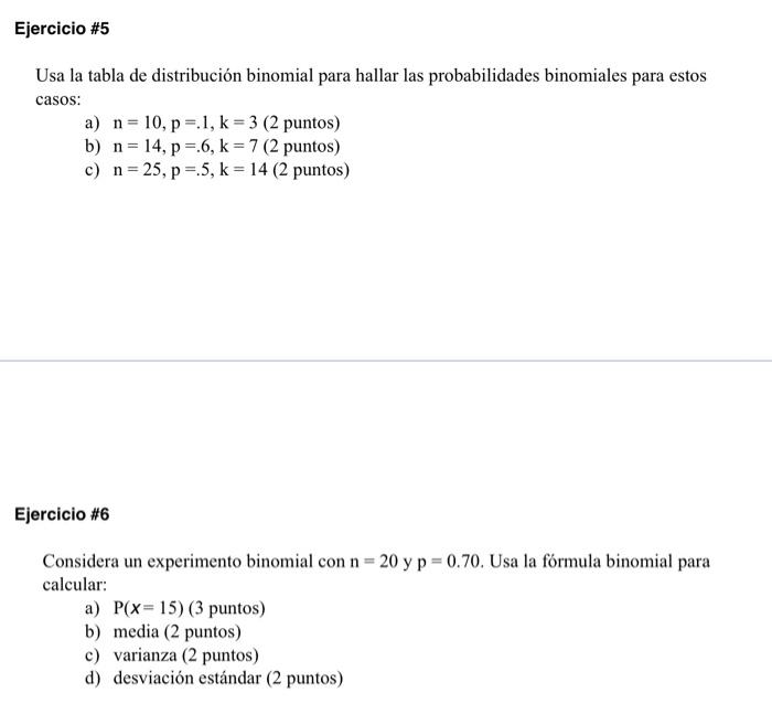 Solved Ejercicio #5 Usa la tabla de distribución binomial | Chegg.com