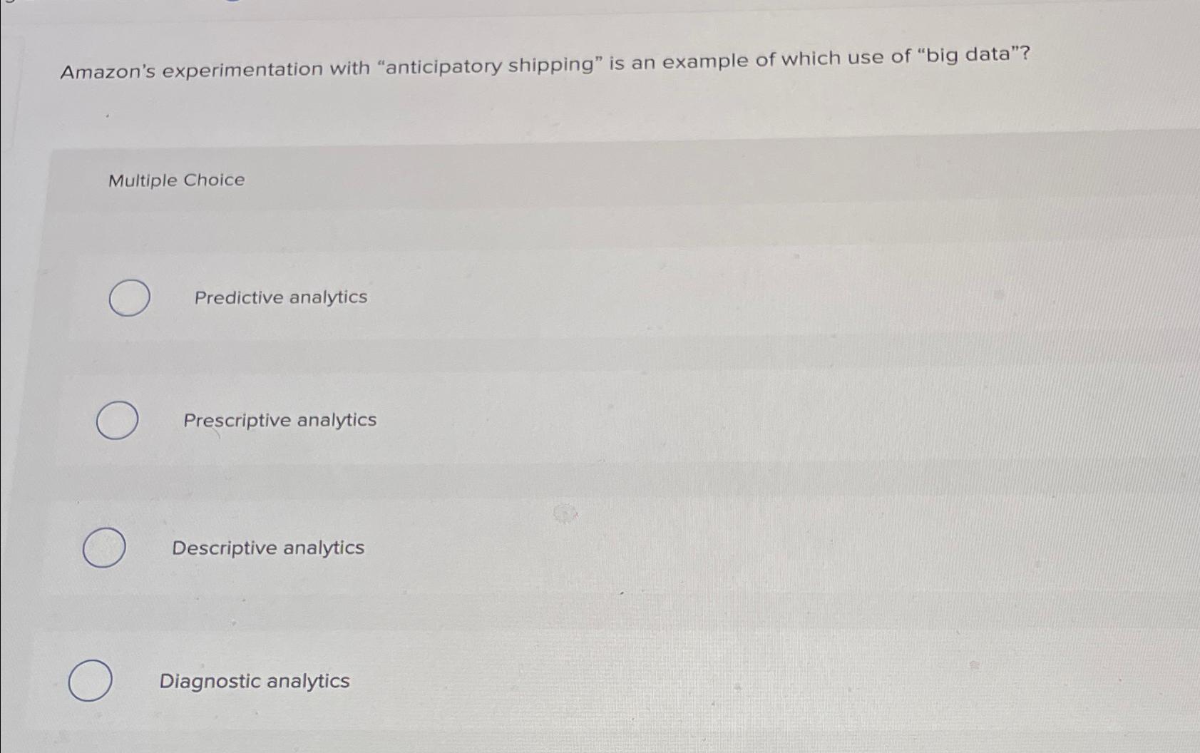 Solved Amazon's experimentation with "anticipatory shipping" | Chegg.com