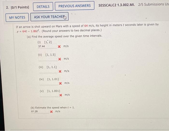 Solved If an arrow is shot upward on Mars with a speed of 64 | Chegg.com