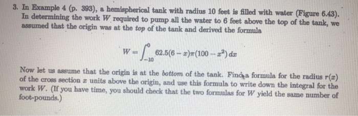 Solved 3. In Example 4 (p. 393), a hemispherical tank with | Chegg.com