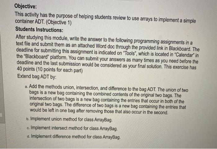 Solved Objective: This activity has the purpose of helping | Chegg.com