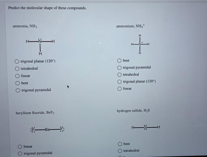 Solved Predict the molecular shape of these compounds. | Chegg.com