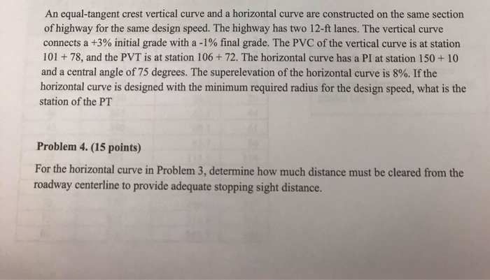 Solved An equal-tangent crest vertical curve and a | Chegg.com