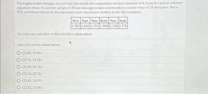 Solved The lengths of text messages are normally distributed | Chegg.com