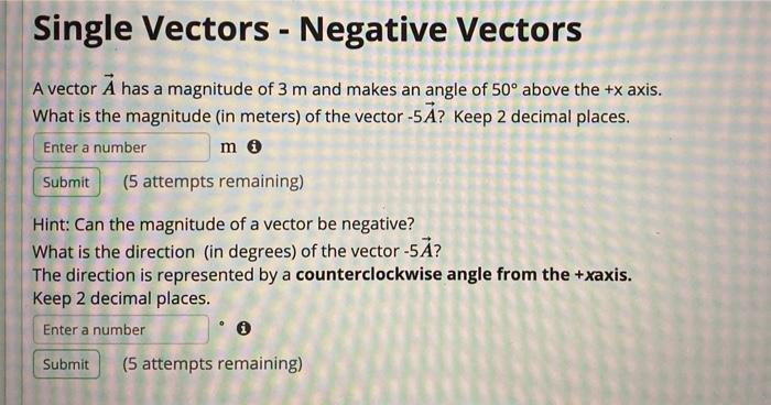 Solved Single Vectors - Negative Vectors A vector A has a | Chegg.com