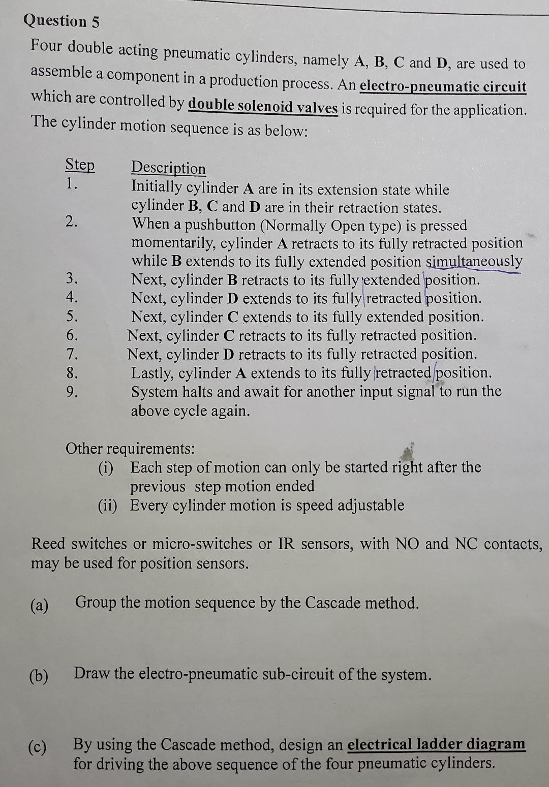 Question 5 Four double acting pneumatic cylinders, | Chegg.com