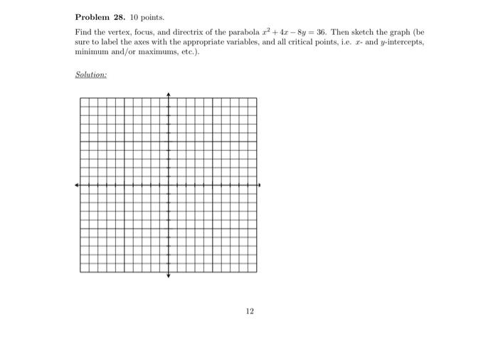 Solved Problem 28. 10 points. Find the vertex, focus, and | Chegg.com