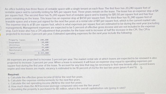 Solved An office building has three floors of rentable space | Chegg.com