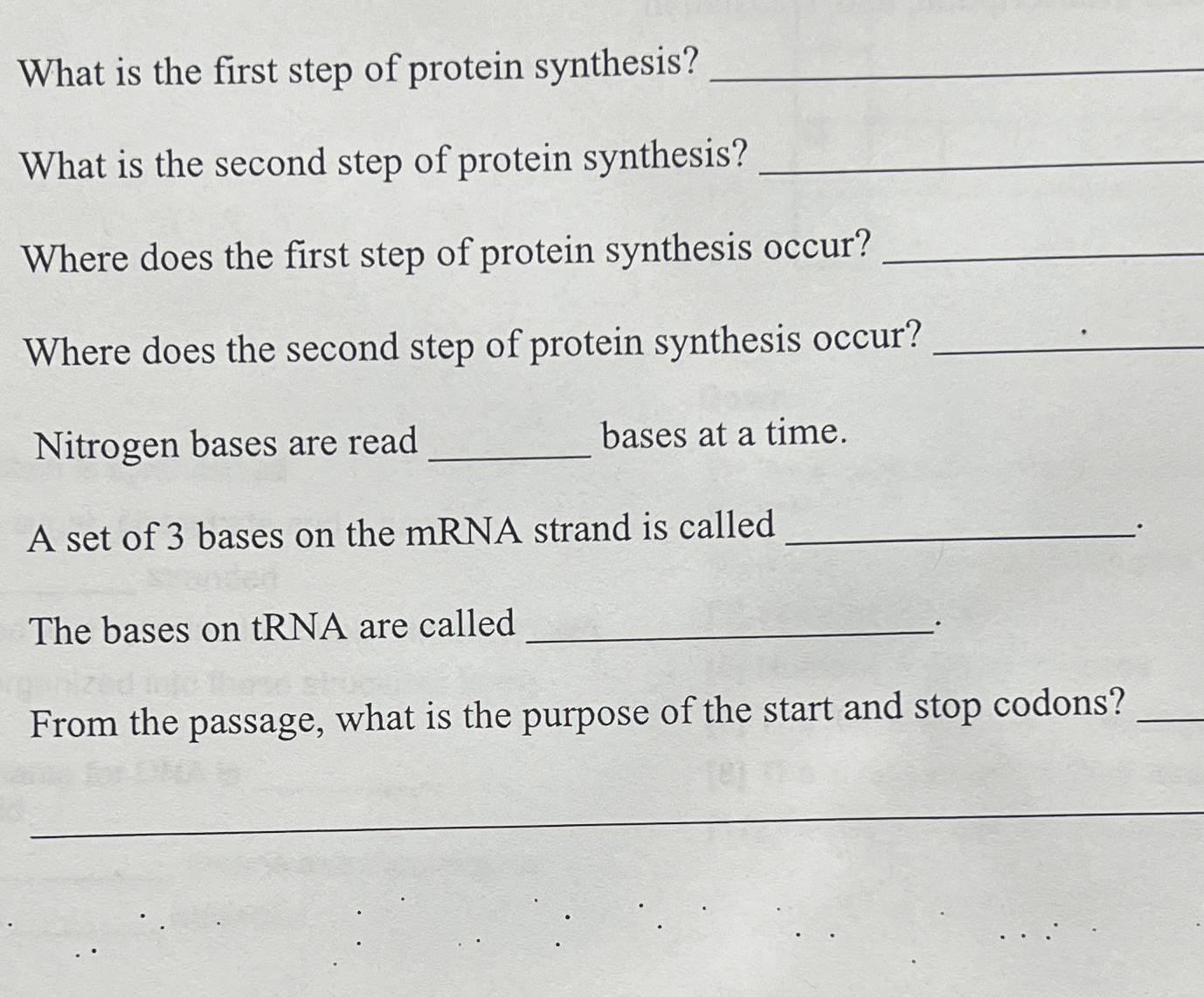 Solved What is the first step of protein synthesis?What is | Chegg.com