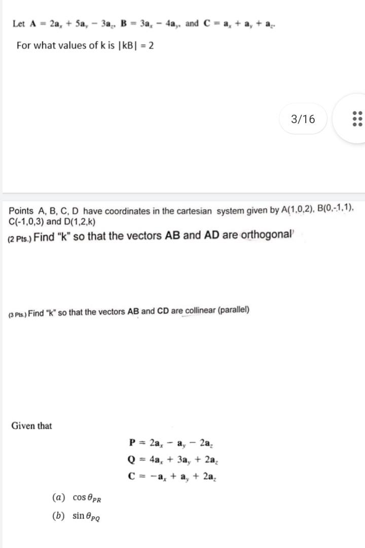 Solved Let A=2ax+5ay−3az,B=3ax−4ay, and C=ax+ay+az. For what | Chegg.com