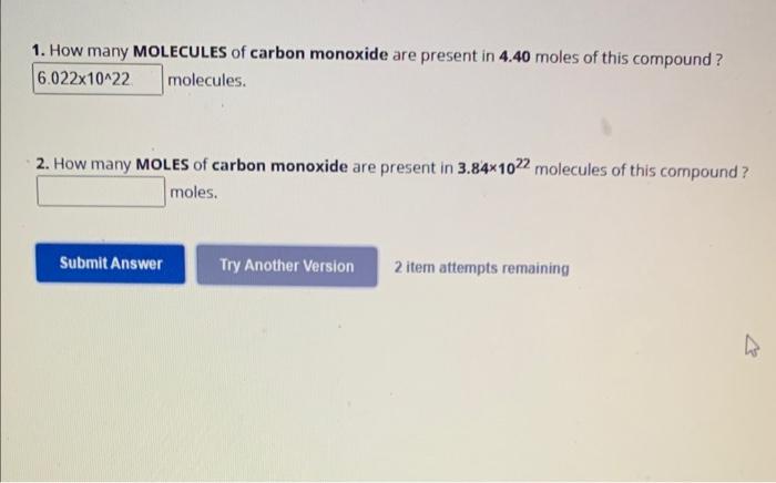 Solved 1 How Many Molecules Of Carbon Monoxide Are Present