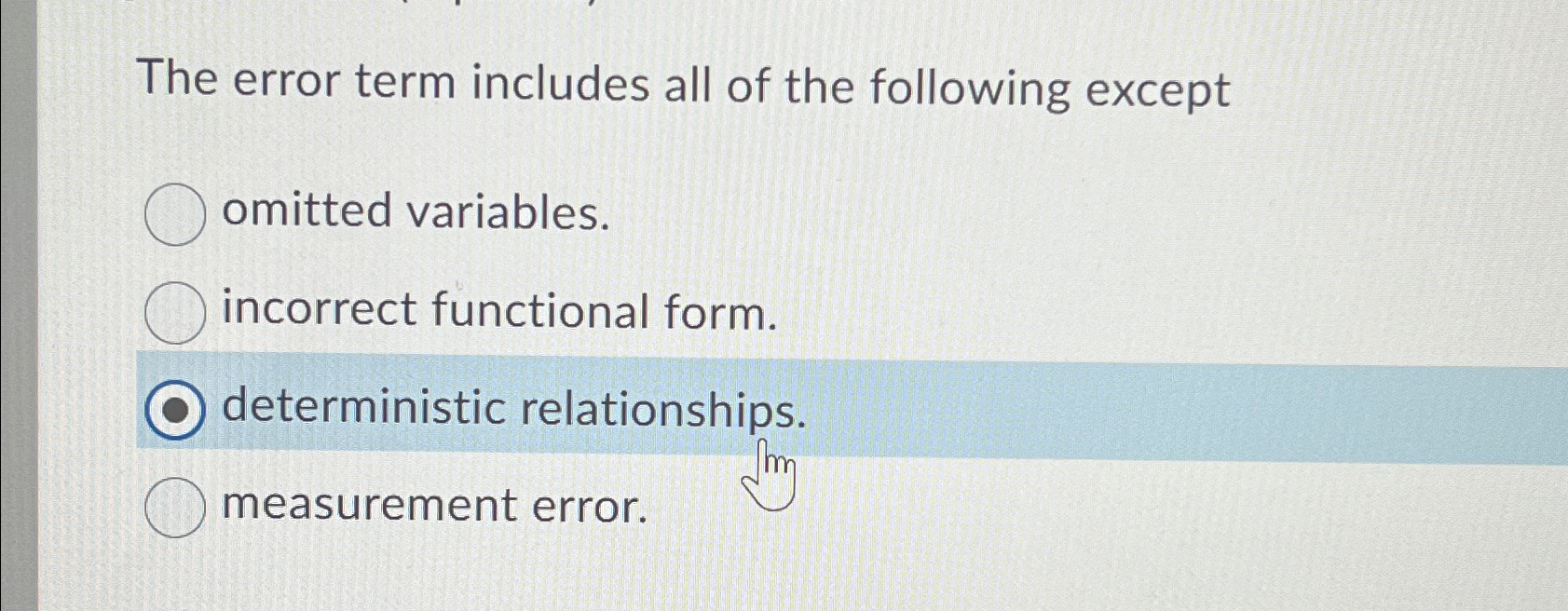 Solved The error term includes all of the following | Chegg.com