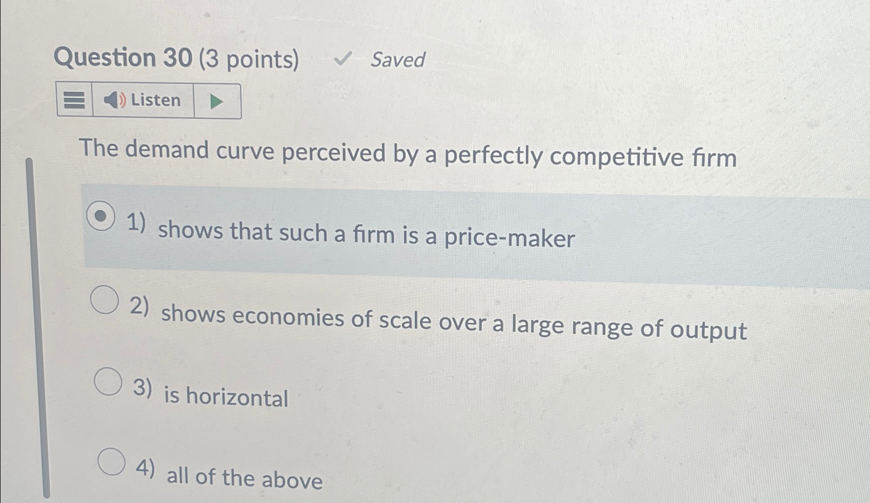 Solved Question 30 (3 ﻿points) ﻿SavedListenThe demand curve | Chegg.com